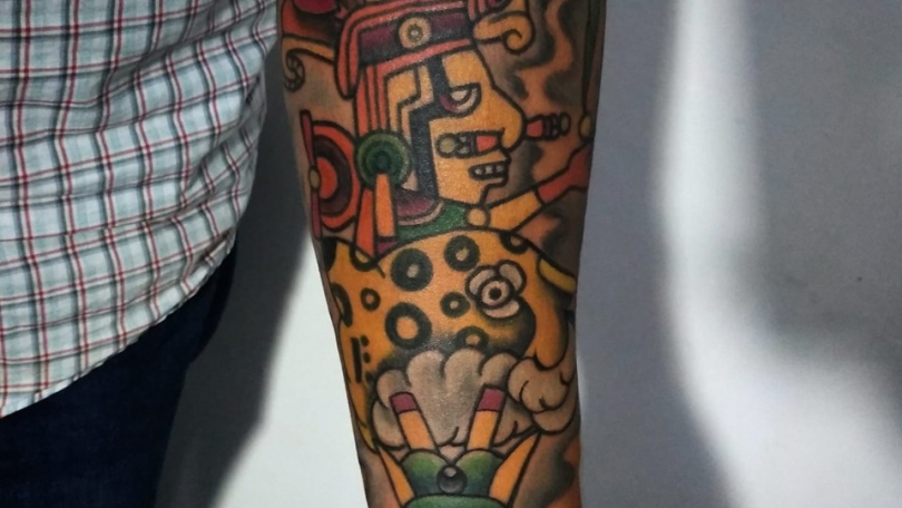 Tatuaje del artista Mexicano Carlos Koyote Ramirez, Señorío del maíz ...